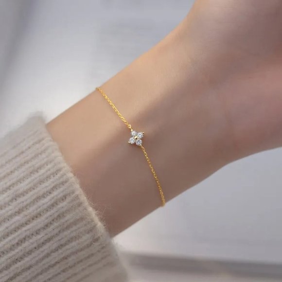 Jewelry | New Silver Gold Zircon Four Leaf Flower Chain Bracelet | Poshmark
